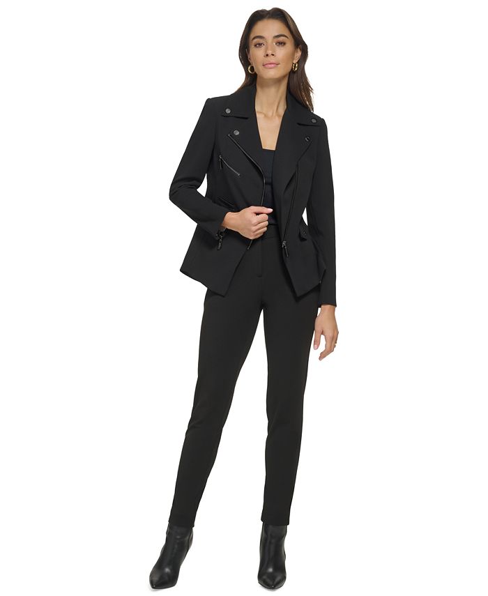 Dkny Womens Solid Zip Front Notched Collar Moto Blazer Macys