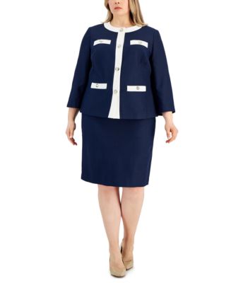 Le Suit Plus Size Tweed Framed Four-Pocket Skirt Suit - Macy's
