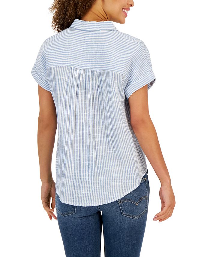 Style & Co Women's Cotton Gauze Striped Camp Shirt, Created for Macy's ...