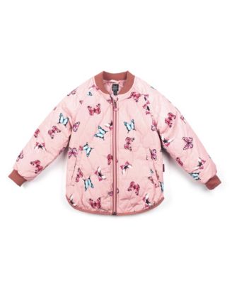 Big Girls Printed Quilted Jacket Pink Watercolor Butterflies