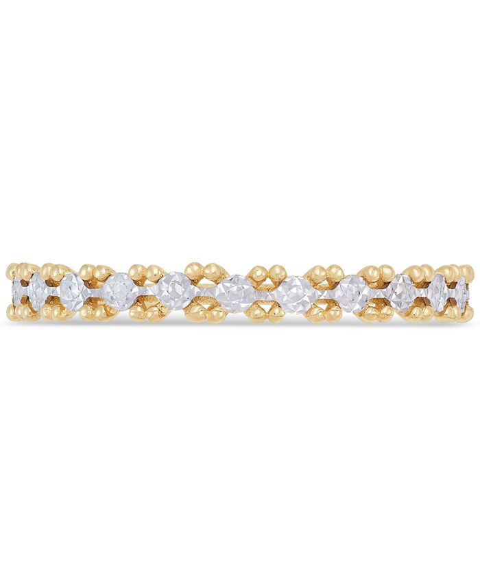 Italian Gold Textured Illusion Narrow Stack Ring in 10k Two-Tone Gold ...