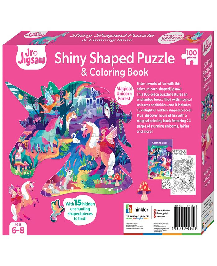 Jr. Jigsaw 100-Piece Jigsaw Puzzle Magical Unicorn Forest Shiny Shaped Puzzle Coloring Book 19.3 ...