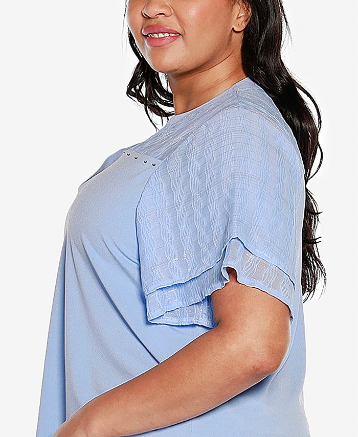 Belldini Black Label Plus Size Split Neck Mixed Media Top - Macy's