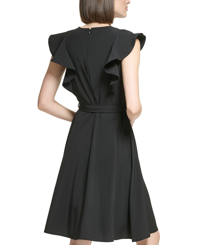 Calvin Klein Women's Ruffled Belted A-Line Dress - Macy's