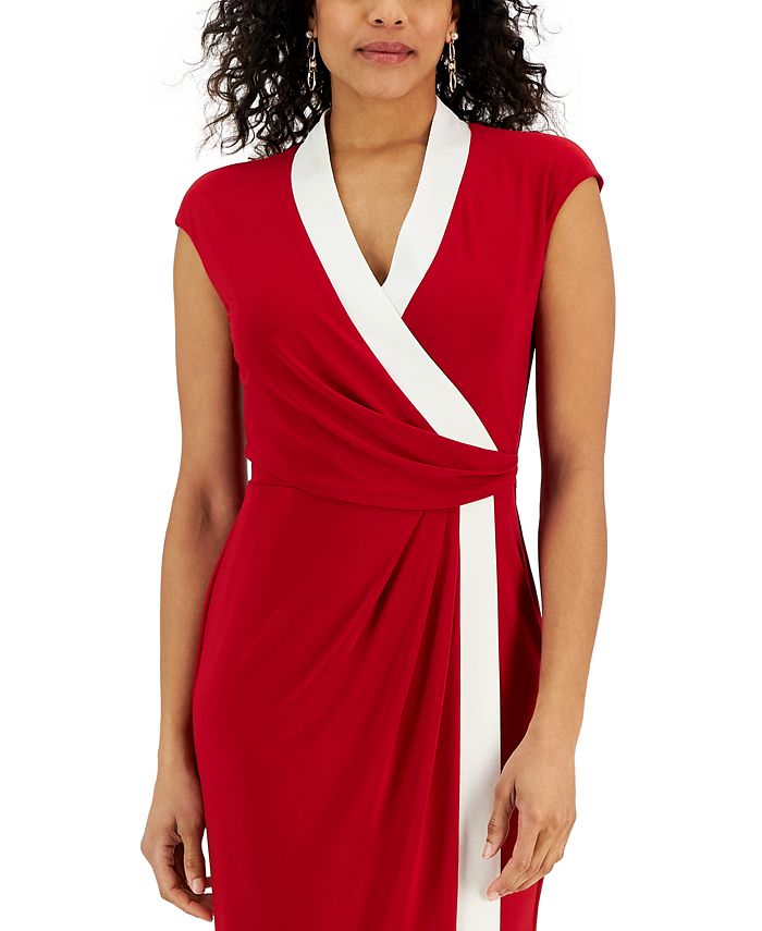 Kasper Women's Colorblocked Cap-Sleeve Faux-Wrap Dress - Macy's