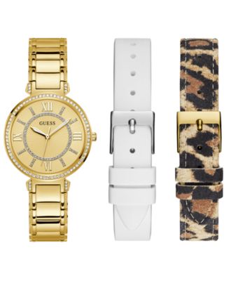 GUESS Women's Analog Gold-Tone Stainless Steel Watch with White ...
