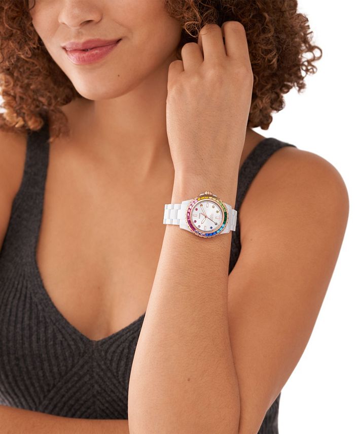 Fossil Women's FB-01 Three-Hand White Ceramic Watch, 37mm - Macy's
