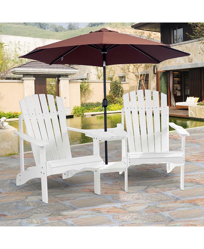 Outsunny Set of 2 Wooden Adirondack Chairs, Outdoor Double Seat with ...