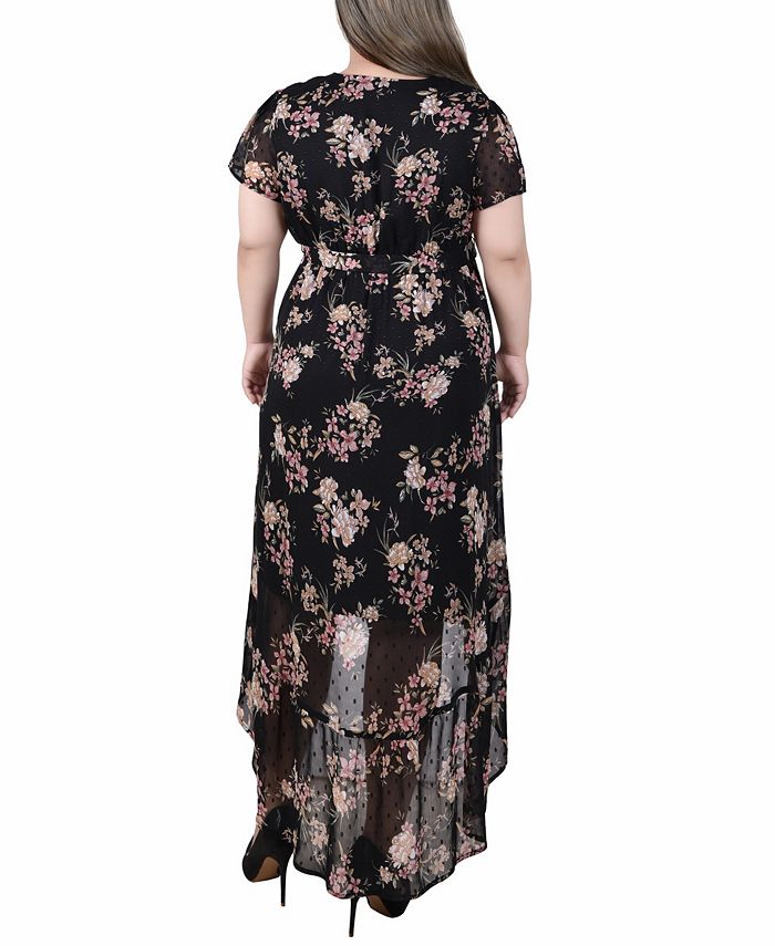 NY Collection Plus Size Short Sleeve Handkerchief Hem Chiffon Dress ...