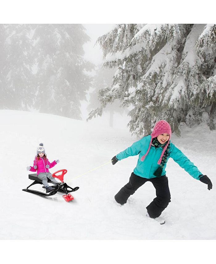 Costway Metal Snow Racer Sled w/Steering Wheel and Brakes Kids Snow ...