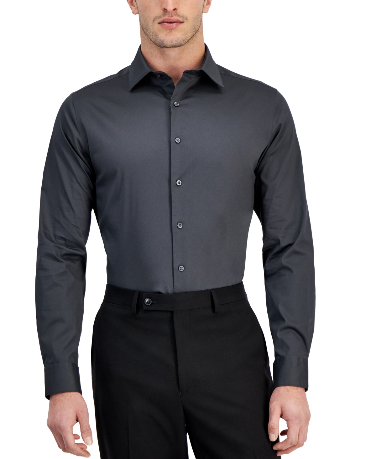 Alfani Mens Slim-Fit Temperature Regulating Dress Shirt  Created for Macys - Black Oyster
