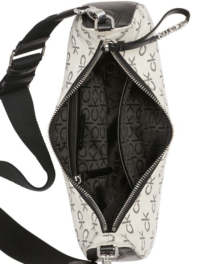 Calvin Klein Clay Large Top Zipper Denim Jacquard Signature Convertible ...