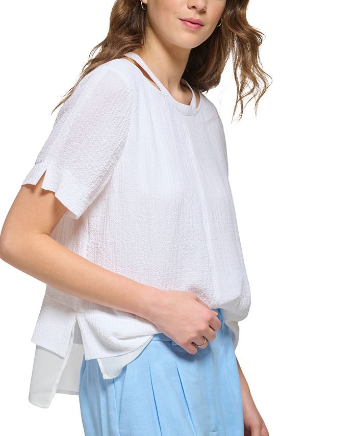 DKNY Women's Short Sleeve Shoulder Cut-Out Top - Macy's