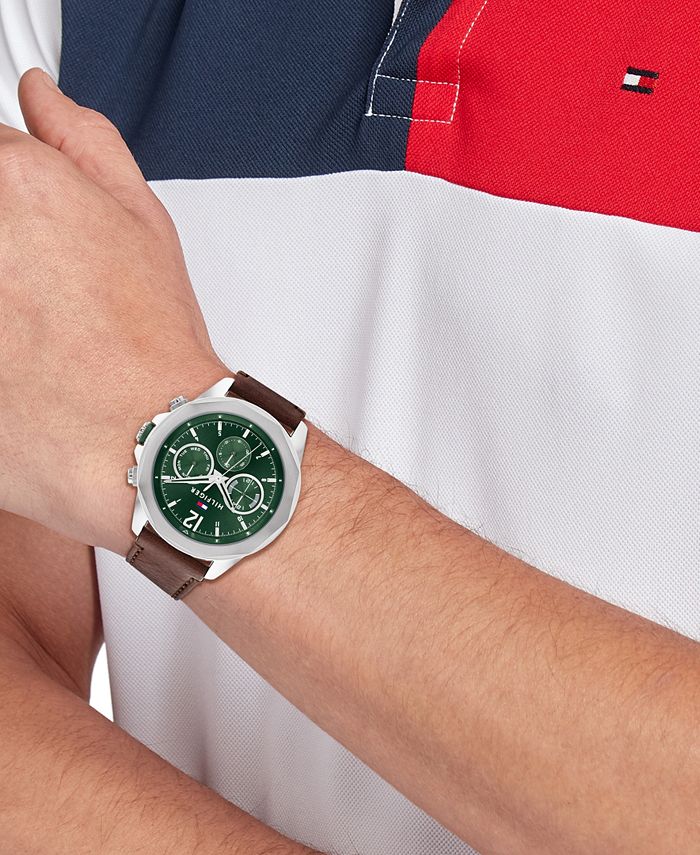 Tommy Hilfiger Men's Multifunction Brown Leather Strap Watch 46mm - Macy's