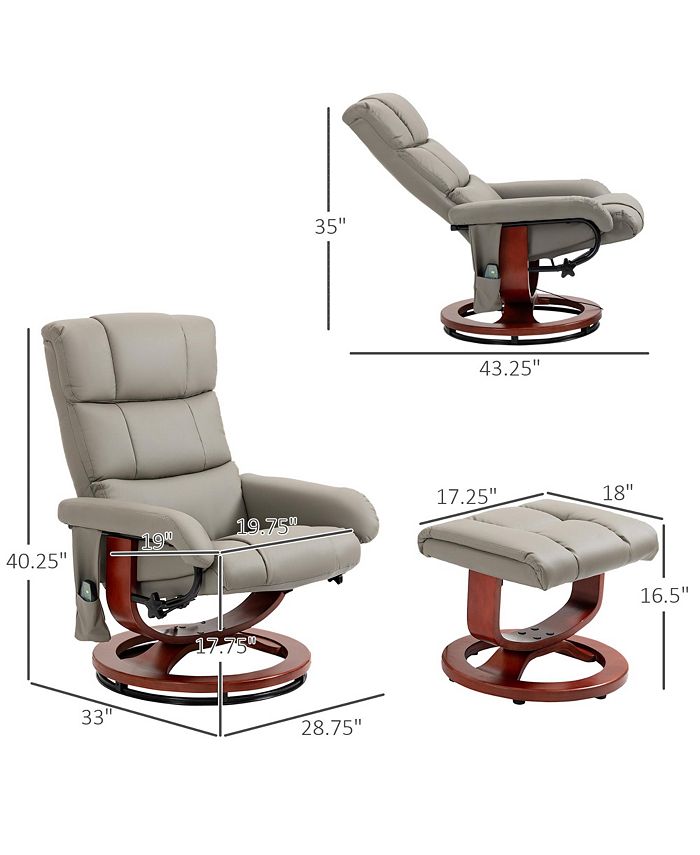HOMCOM Recliner Chair with Ottoman, Electric Faux Leather Recliner with ...
