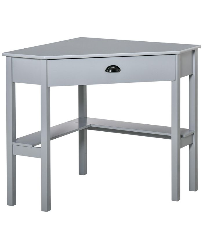 HOMCOM Corner Desk, Triangle Computer Desk with Drawer and Storage ...