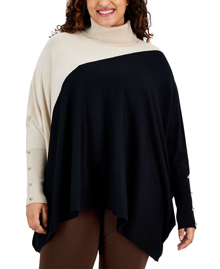 JM Collection Plus Size Colorblocked Turtleneck Sweater, Created for ...