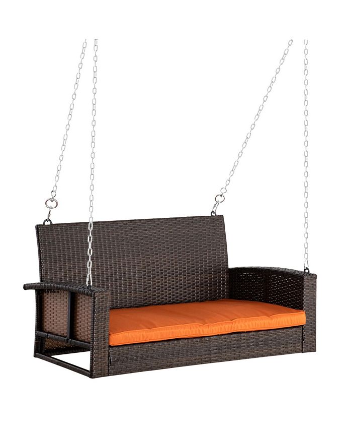 Outsunny 2 Person Wicker Hanging Swing Bench, Front Porch Swing Outdoor Chair with Cushions 550 ...