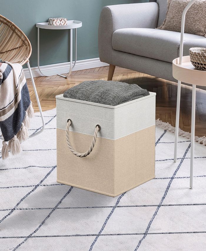 Ornavo Home Foldable Linen Storage Cube Bin with Rope Handles - Set of ...
