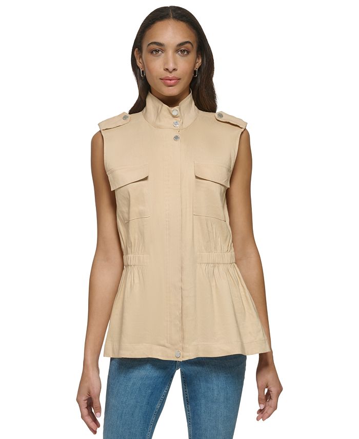 Calvin Klein Women's Cinched-Waist Zip-Front Top - Macy's