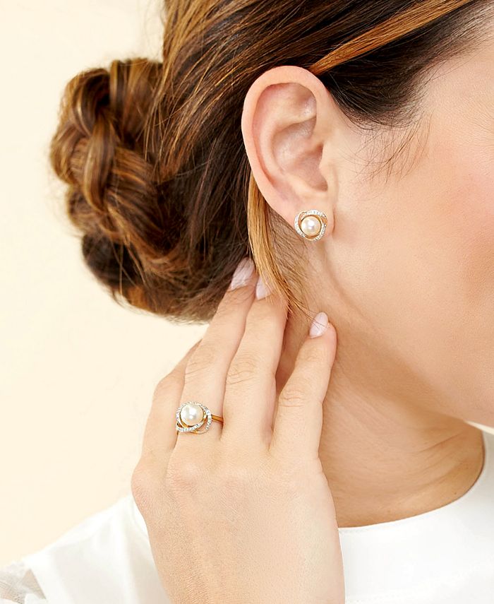 Honora Cultured Freshwater Pearl (8mm) & Diamond (1/8 ct. t.w.) Ring in ...