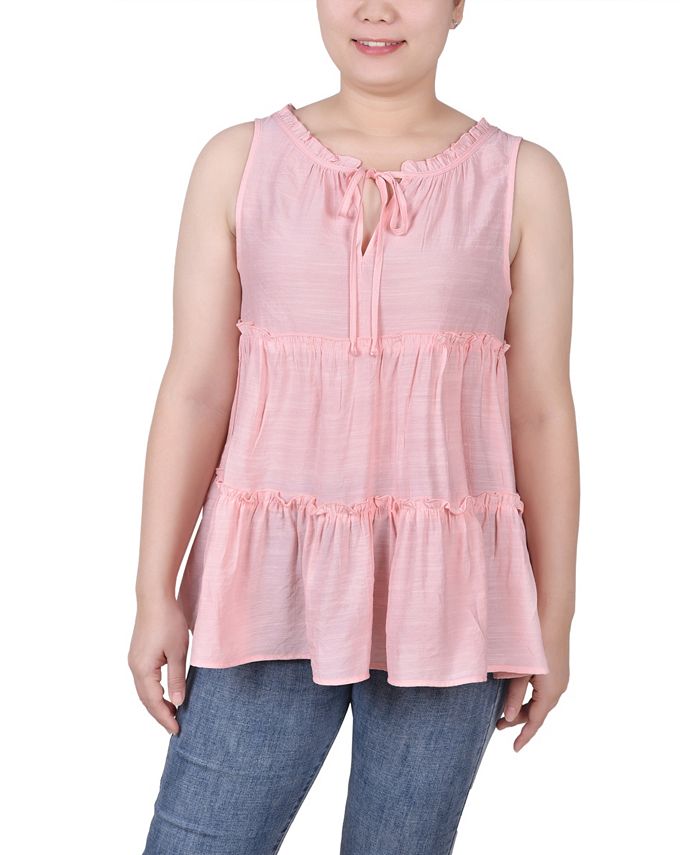 NY Collection Petite Sleeveless Tiered Blouse - Macy's