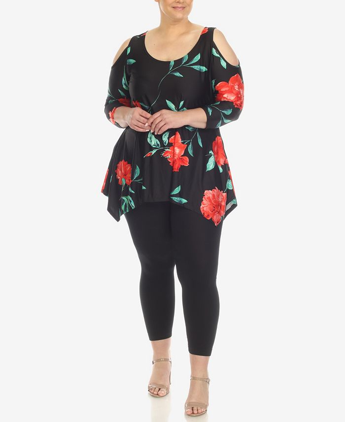 White Mark Plus Size Floral Printed Cold Shoulder Tunic Top - Macy's