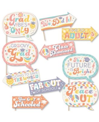 Funny Groovy Grad Hippie Graduation Party Photo Booth Props Kit 10 ...