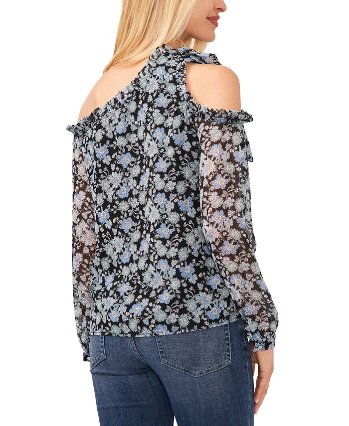 CeCe Women's Long Sleeve Cold-Shoulder Bow Floral-Print Blouse - Macy's