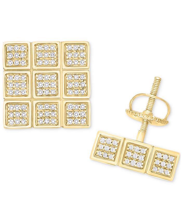 Macy's Men's Diamond Square Cluster Stud Earrings (1 ct. t.w.) in 10k Gold - Macy's