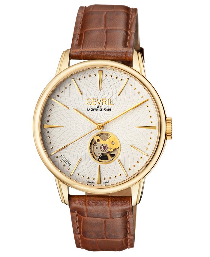 Gevril Men's Mulberry Swiss Automatic Brown Leather Watch 42mm - Macy's
