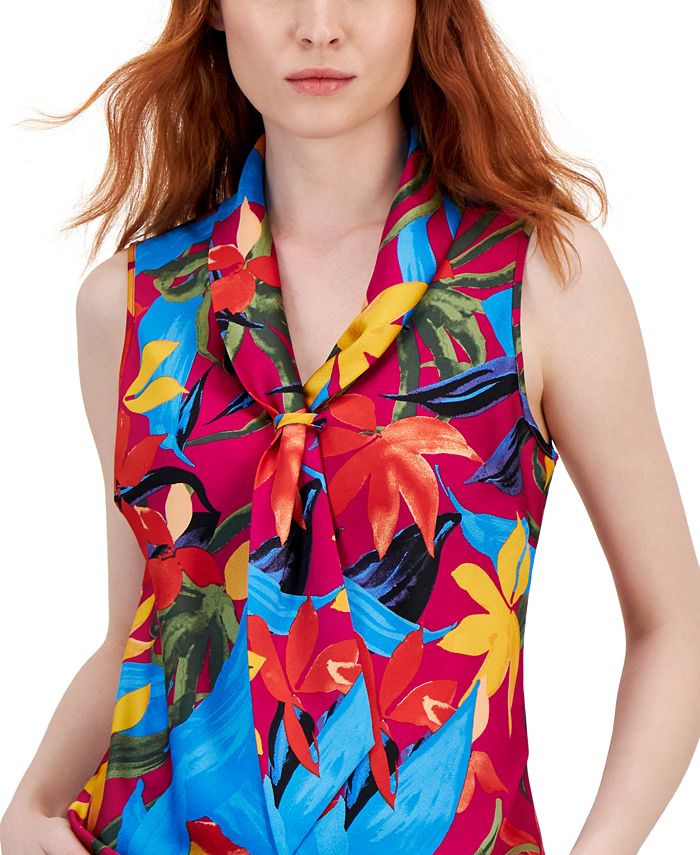 Tahari ASL Women's Printed Tie-Neck Blouse - Macy's