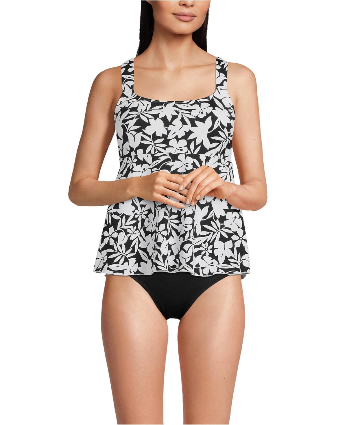 Click here for Lands End Womens Long Flutter Tankini Top - Black... prices