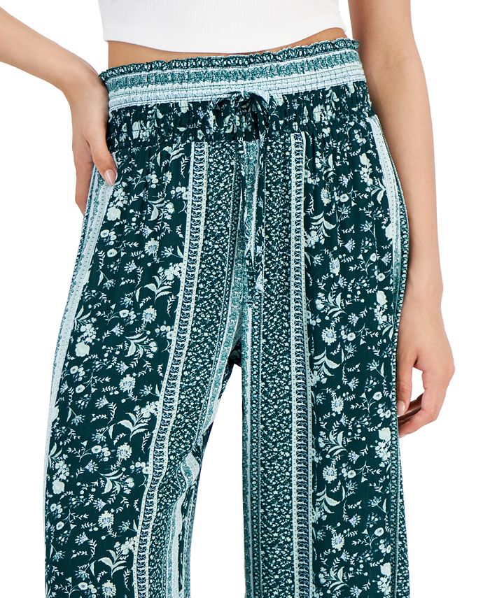 Kingston Grey Juniors' Printed Dolphin-Hem Smocked Pants - Macy's