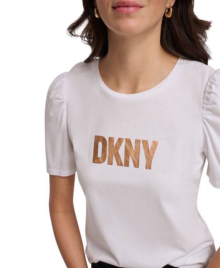 DKNY Women's Gold Foil Puff-Sleeve T-Shirt - Macy's
