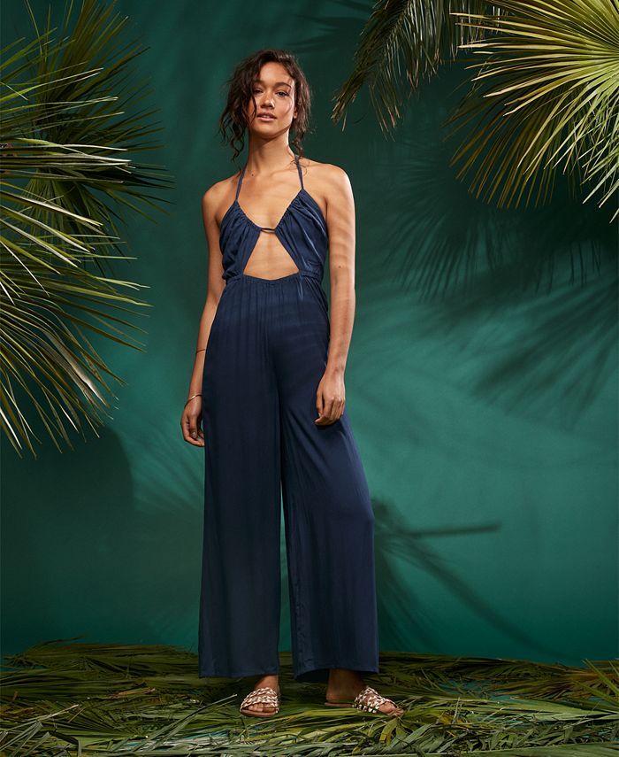Roxy Juniors' Away On Vacay Cutout Wide-Leg Halter Jumpsuit - Macy's