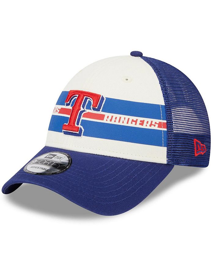 New Era Men's White, Royal Texas Rangers Team Stripe Trucker 9Forty ...