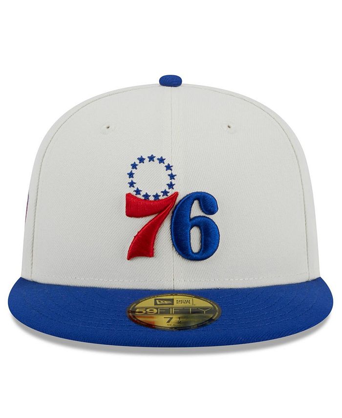 New Era Men's Cream, Royal Philadelphia 76Ers Retro City Conference Side Patch 59Fifty Fitted ...
