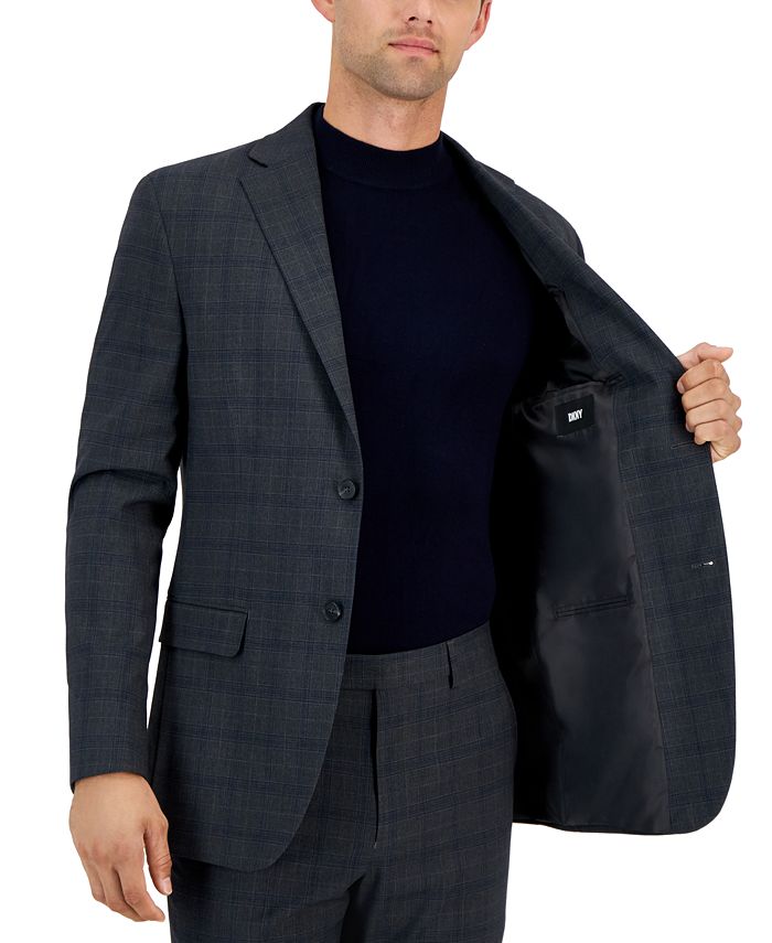 DKNY Men's Modern-Fit Stretch Gray Plaid Suit Jacket - Macy's