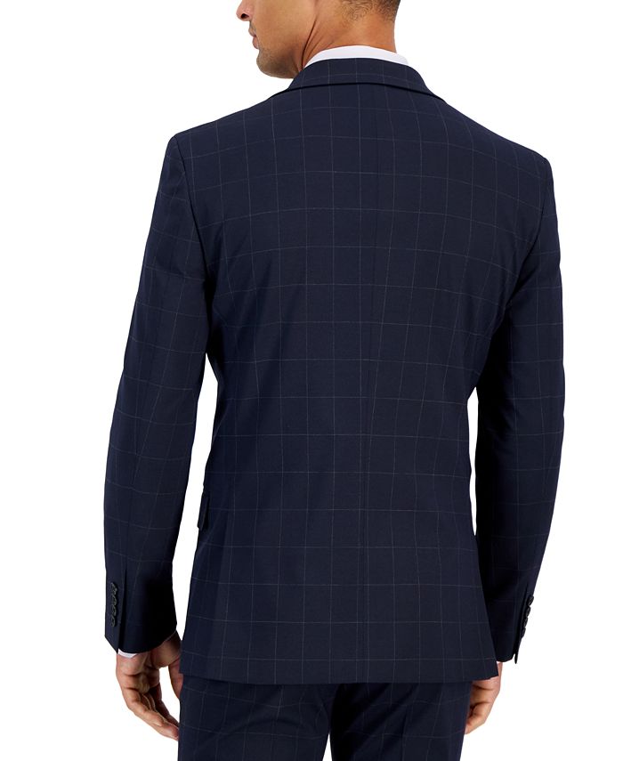 DKNY Men's Modern-Fit Dark Blue Windowpane Suit Jacket - Macy's