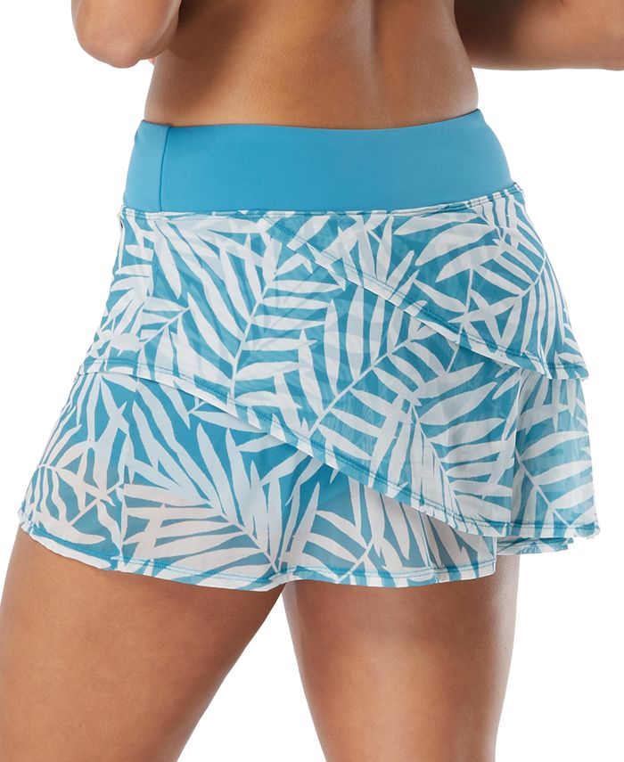 Coco Reef Women's Palm-Print Mesh Layered Swim Skort - Macy's