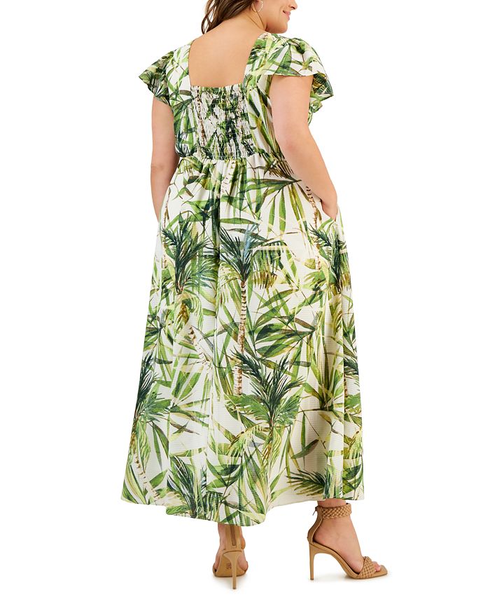 Taylor Plus Size Tropical-Print Short-Sleeve Maxi Dress - Macy's
