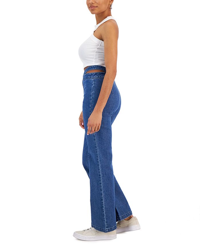 Tinseltown Juniors' High-Rise Cut-Out Flare-Leg Jeans, Created for Macy ...
