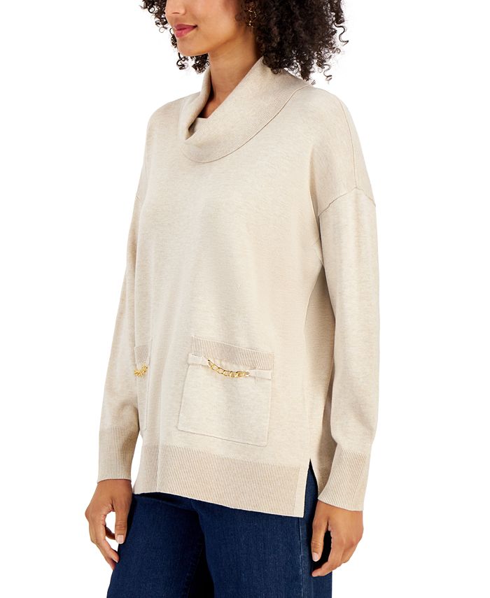 JM Collection Women's Cowl Neck Chain Pocket Sweater, Created for Macy ...