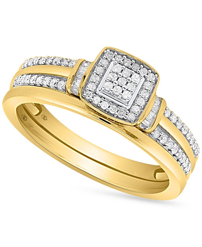 Promised Love Diamond Square Cluster Ring (1/4 ct. t.w.) in 14k Gold ...