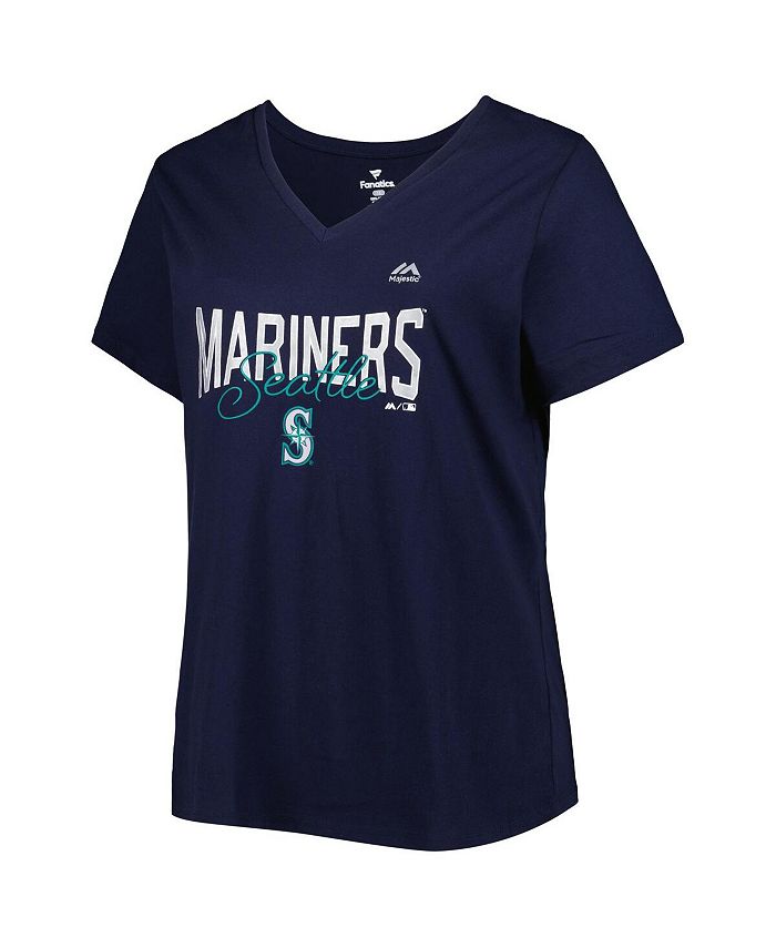 Profile Women's Navy Seattle Mariners Plus Size Wordmark V-Neck T-shirt ...