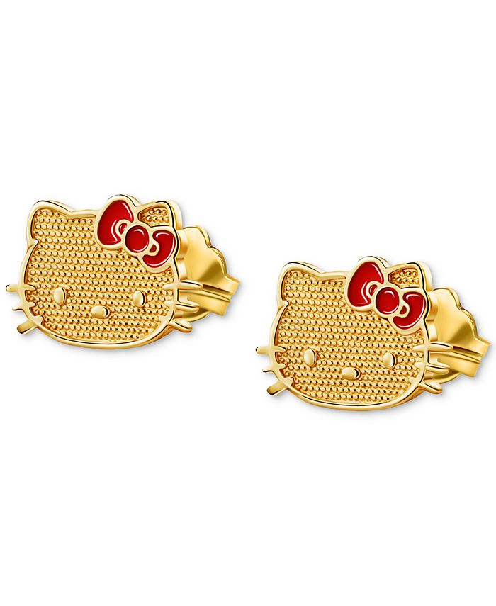 Macy's Red Enamel Bow Hello Kitty Stud Earrings in 10k Gold - Macy's