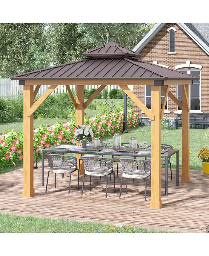 Outsunny 10x10 Hardtop Gazebo with Wooden Frame, Permanent Metal Roof ...