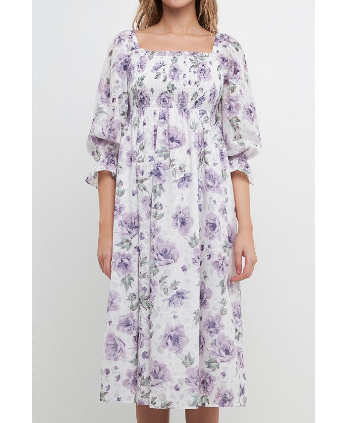 Free the Roses Women's Floral Smocked Midi Dress - Macy's