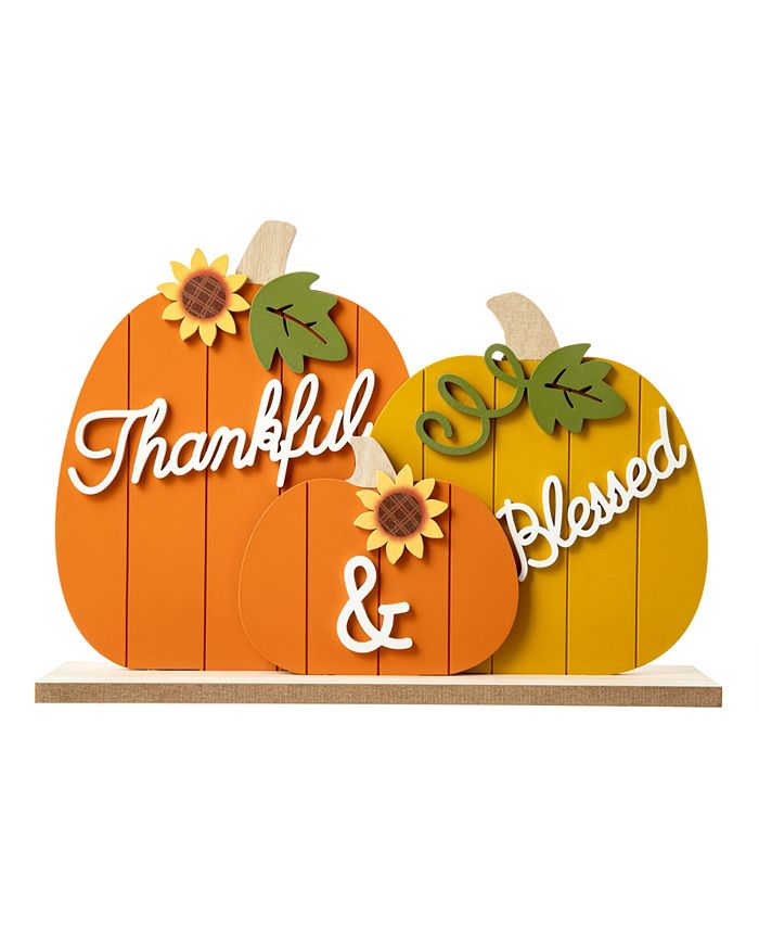 Glitzhome 16" L Thanksgiving Wooden Pumpkins Table Décor - Macy's